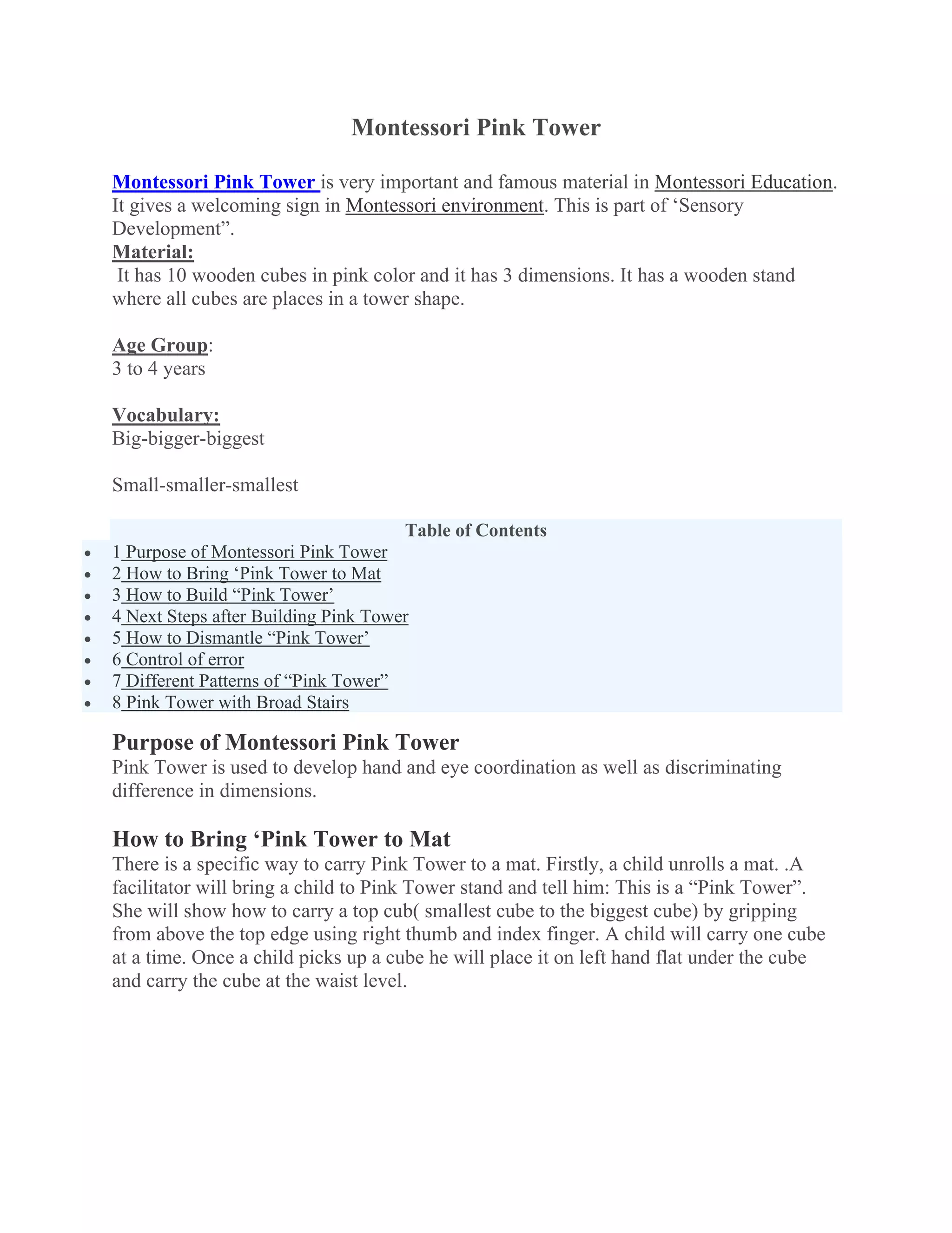 Montessori Pink Tower | PDF