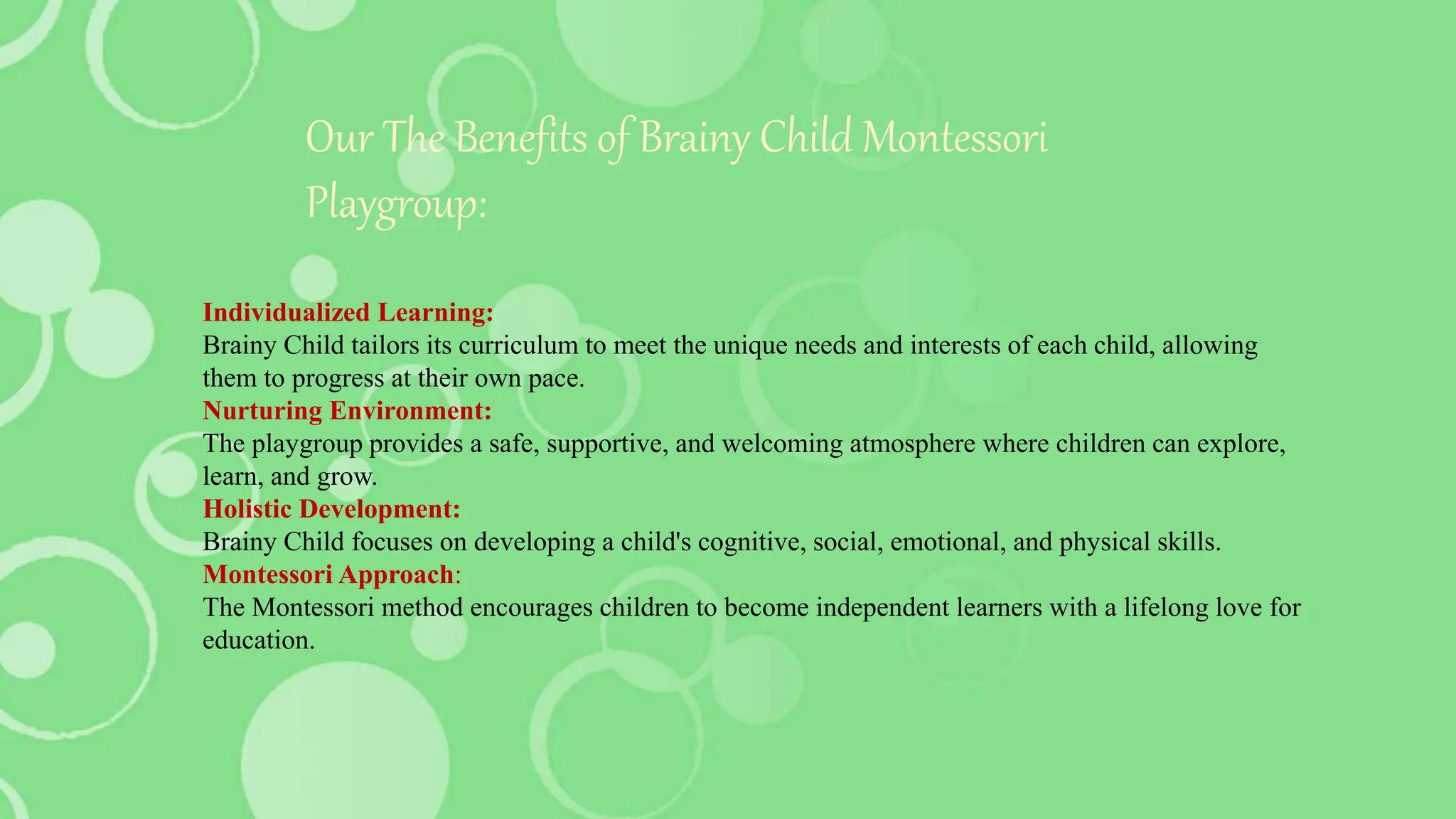 Montessori Playgroup Program in Singapore | PPT