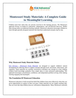 Montessori Study Materials: A Complete Guide to Meaningful Learning | PDF