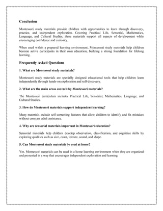 Montessori Study Materials: A Complete Guide to Meaningful Learning | PDF