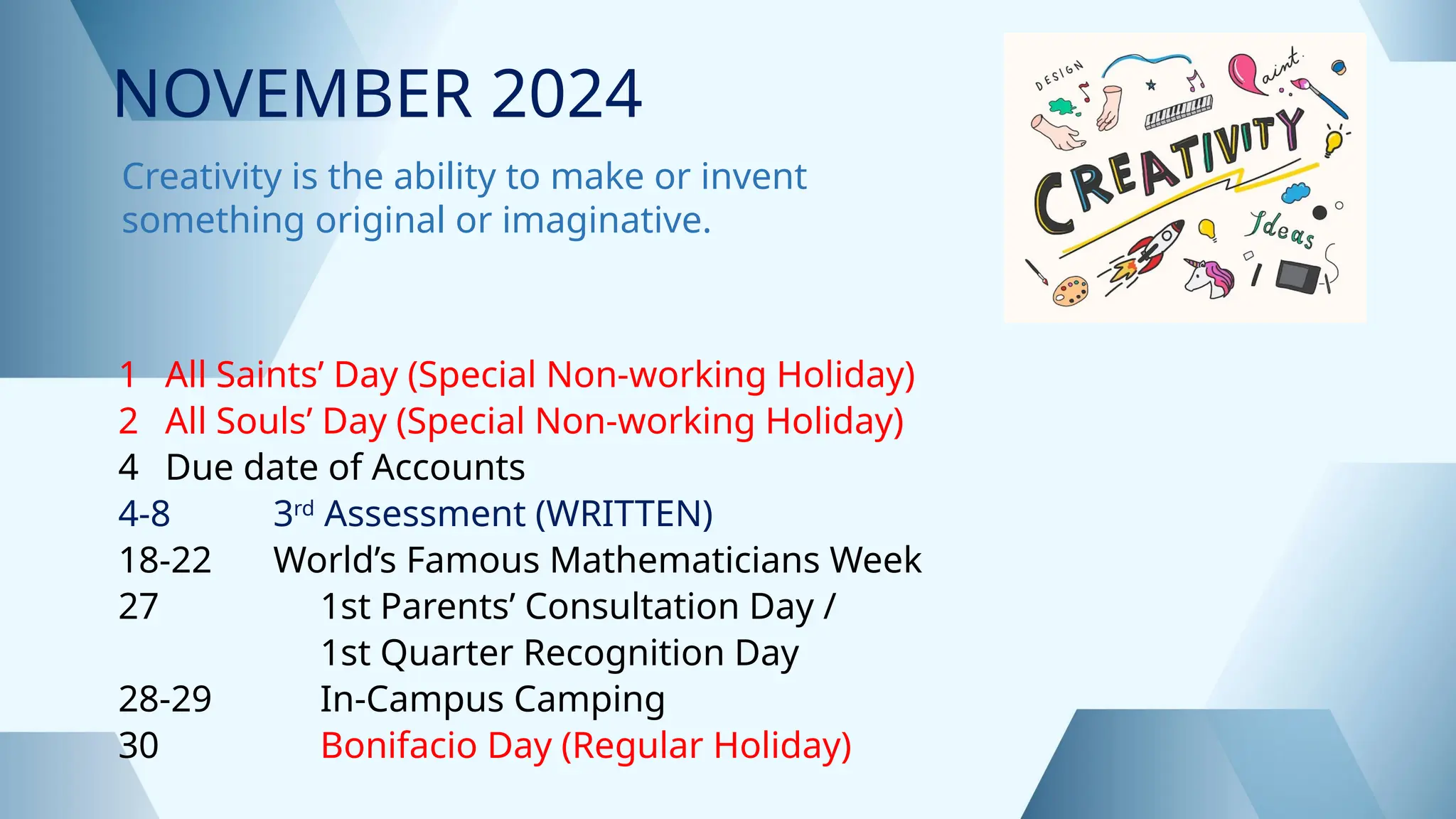 MONTHLY ACTIVITIES SCHOOL YEAR 2024-2025 | PPT