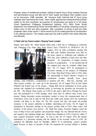 Monthly progress report , Resettlement ,Rehabilitation , Livelihood and Restoration | DOCX