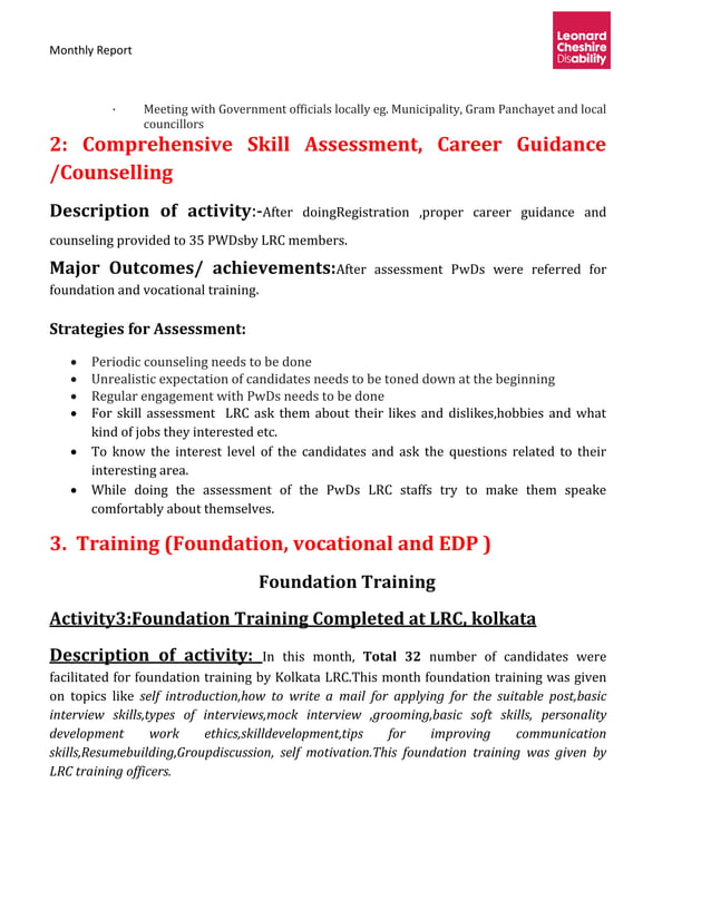 Project Progress Report:Disability Livelihood project | PDF
