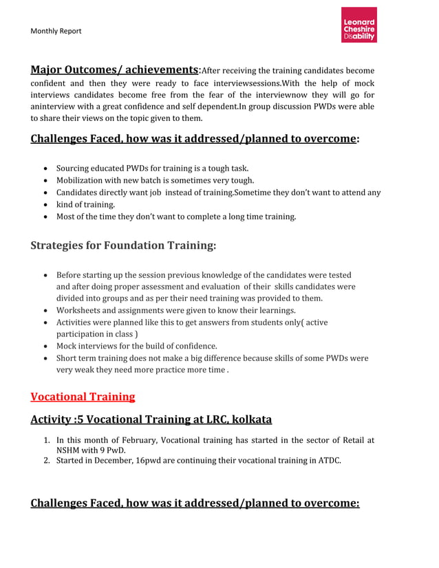 Project Progress Report:Disability Livelihood project | PDF