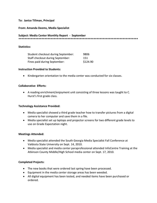 Monthly report for the principal | PDF