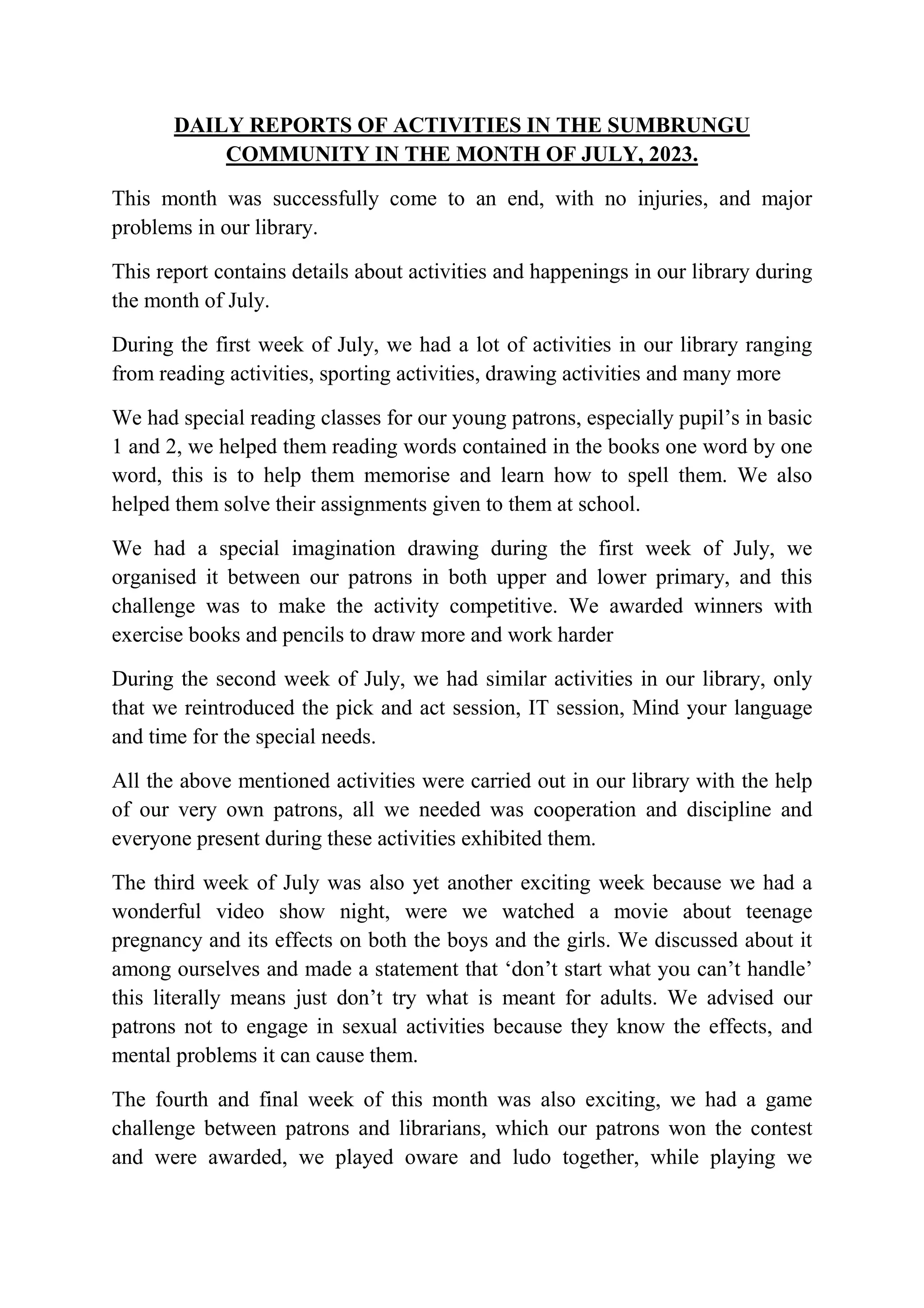 MONTHLY REPORT OF Ghana LIBRARY FOR THE MONTH OF JULY.pdf