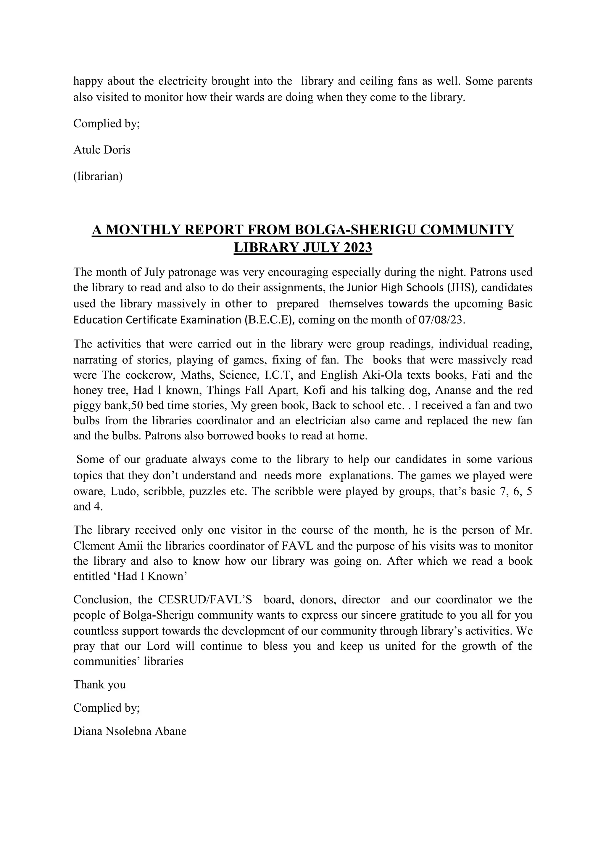 MONTHLY REPORT OF Ghana LIBRARY FOR THE MONTH OF JULY.pdf