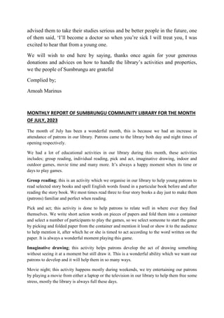 MONTHLY REPORT OF Ghana LIBRARY FOR THE MONTH OF JULY.pdf