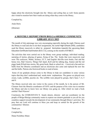 MONTHLY REPORT OF Ghana LIBRARY FOR THE MONTH OF JULY.pdf