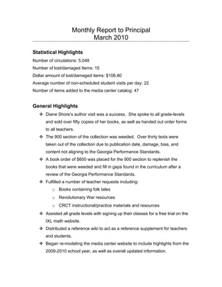 Monthly Report To Principal | DOC