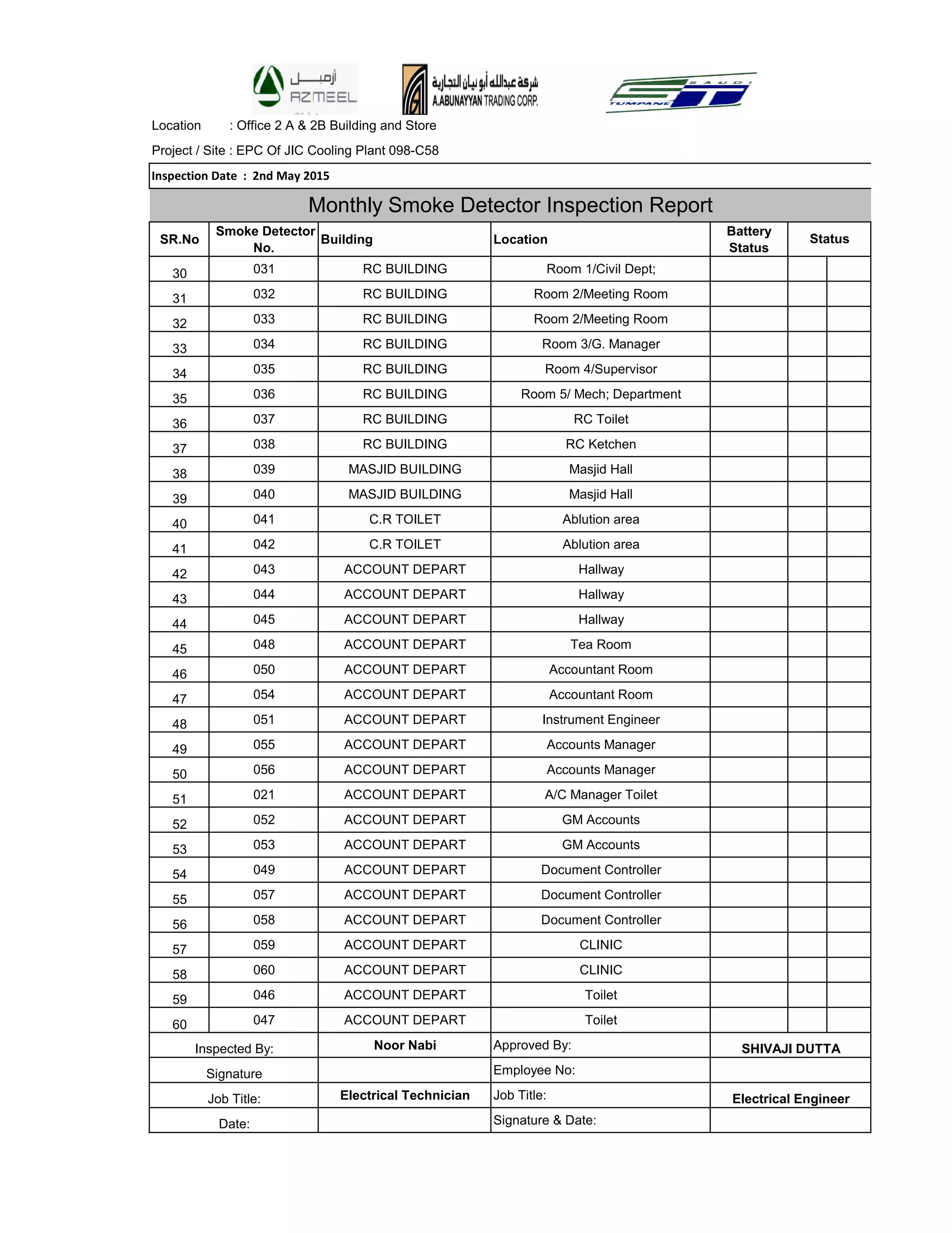 Monthly smoke derector inspection report | PDF