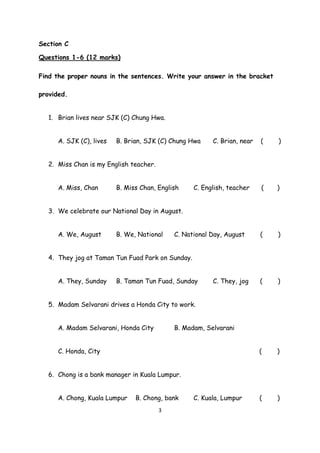 Year 3 Monthly Test 1 KSSR (Unit 1 - Unit 3) | DOC