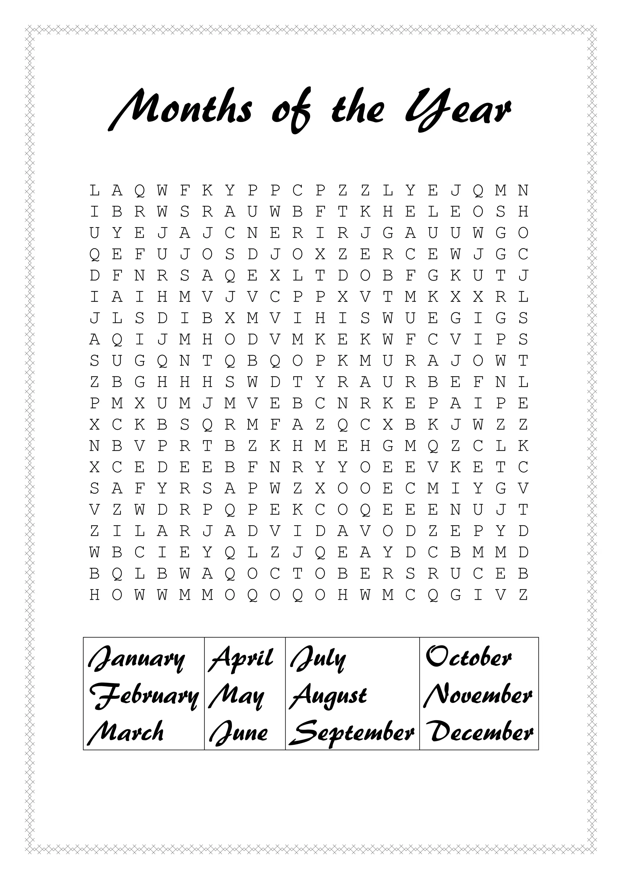 Months of the year wordsearch | PDF