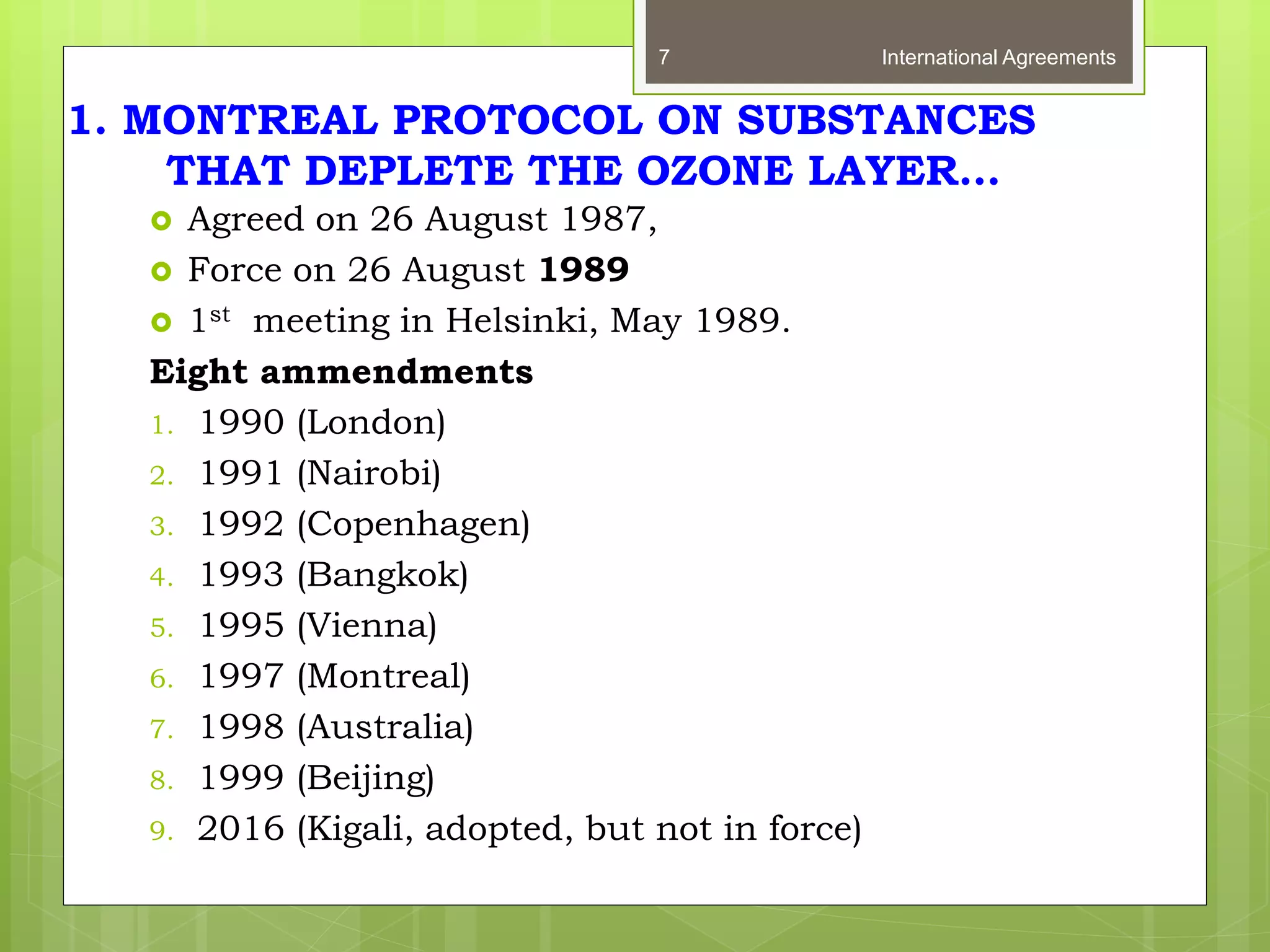 Montreal protocol, Kyoto protocol & Convention on Biological Diversity ...