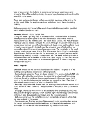 711 Mooc reports | DOCX | Workshops and Classes | Hobbies & Interests