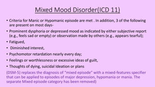 Mood disorders DSM 5 and ICD 11 | PPT