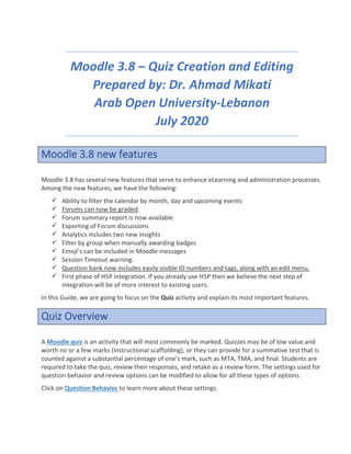Moodle 3.8 quiz creation and editing | PDF