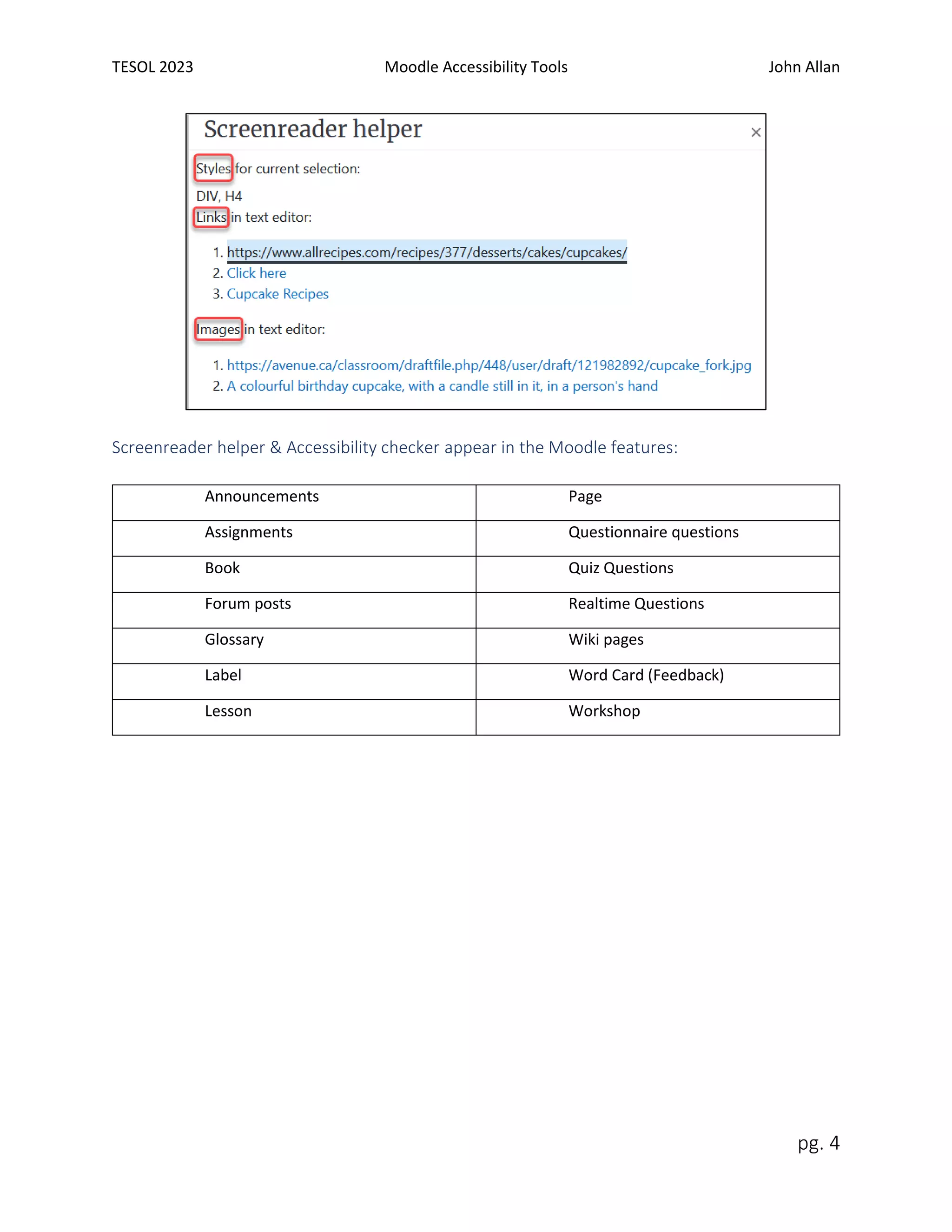 Moodle Accessibility Tools | PDF