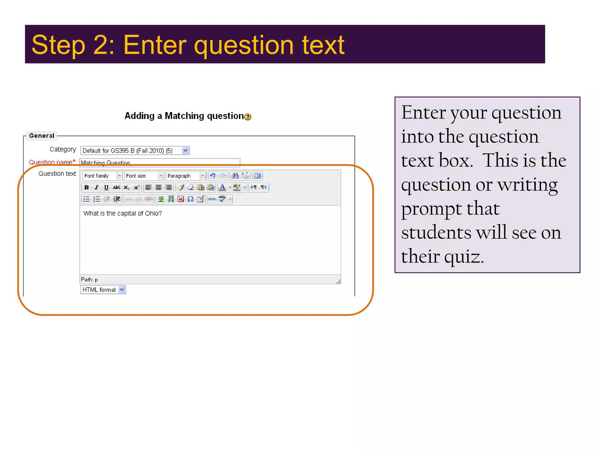 Moodle matching quiz question | PPTX