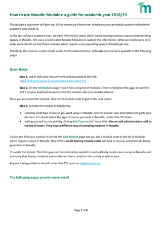 Moodle Modules Guide 2018-19 | PDF | Educational Assessment | Education