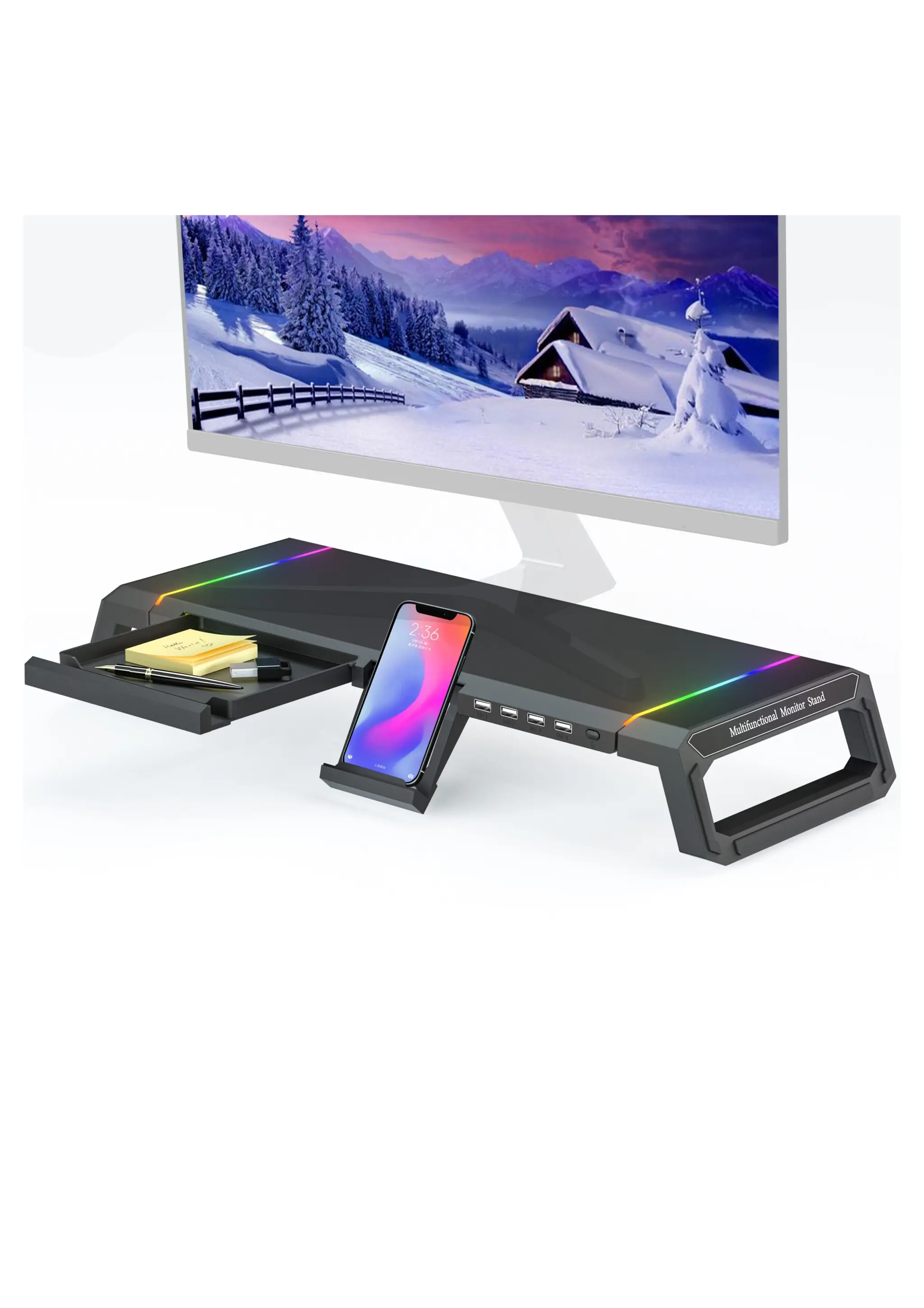 MOOJAY Monitor Stand: The Ultimate Desk Upgrade with RGB Lights & USB ...