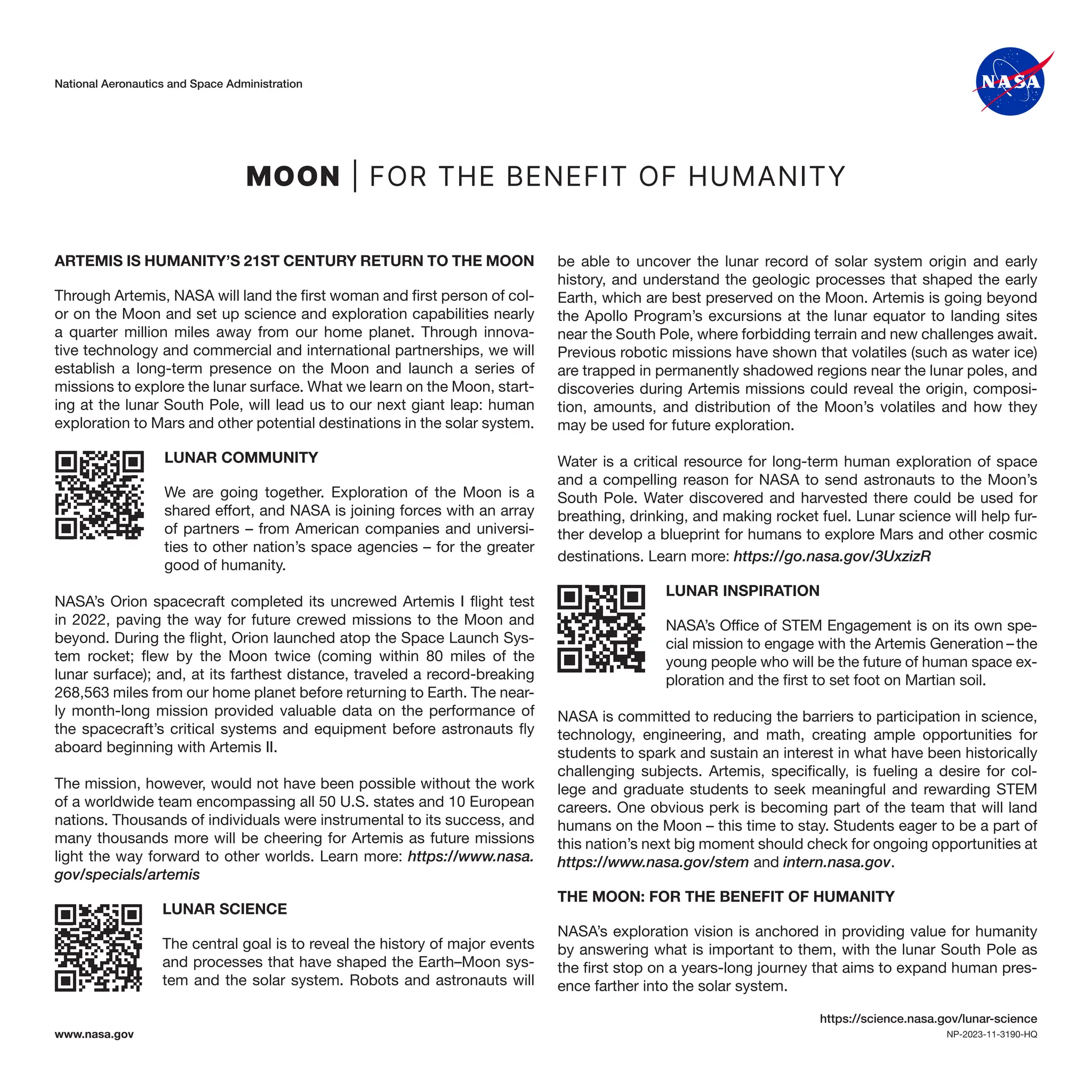 MOON FOR THE BENEFIT OF HUMANITY ARTEMIS IS HUMANITY’S 21ST CENTURY ...