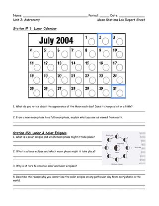 Moon Stations Lab Report Sheet | DOCX | Geography | Science