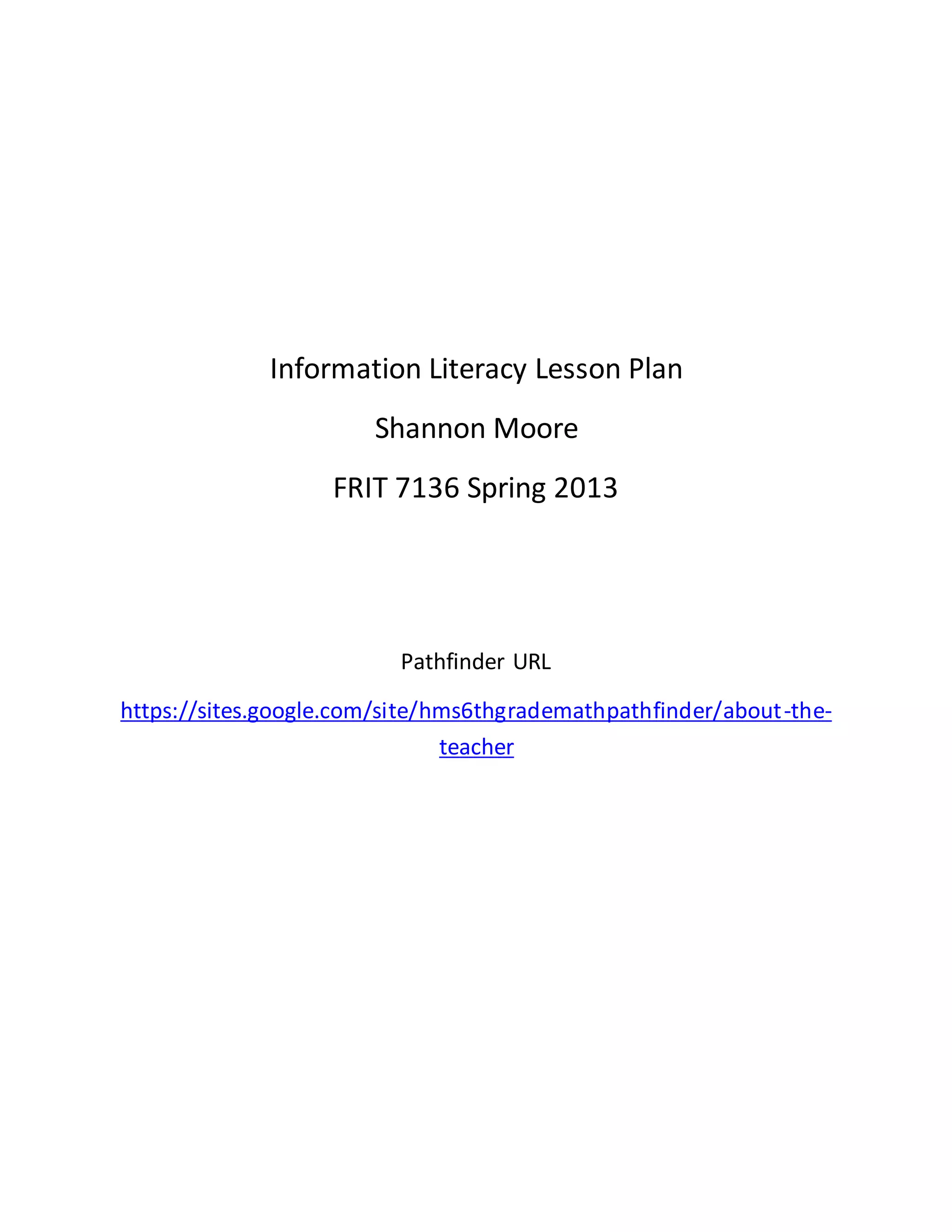 Information Literacy Lesson Plan | DOCX