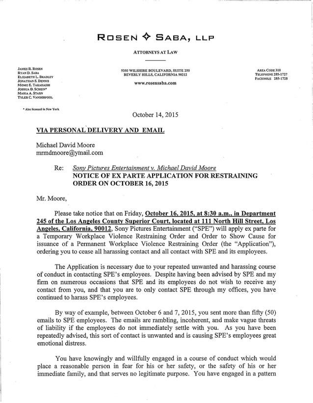 Rosen Saba Llp Ex Parte Application For Restraining Order Pdf