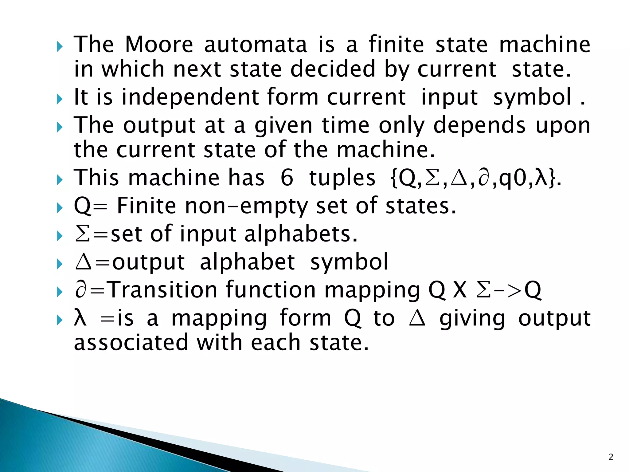 Moore machine (automata) | PPTX