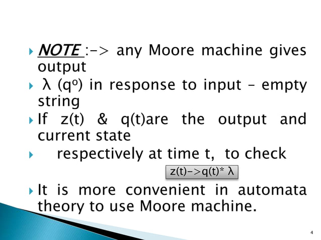 Moore machine (automata) | PPTX