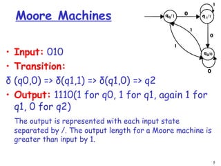 Moore & Mealy Machine explanation along with examples .ppt