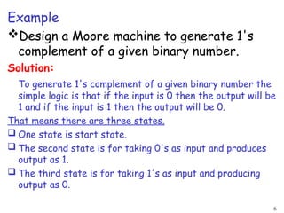 Moore & Mealy Machine explanation along with examples .ppt