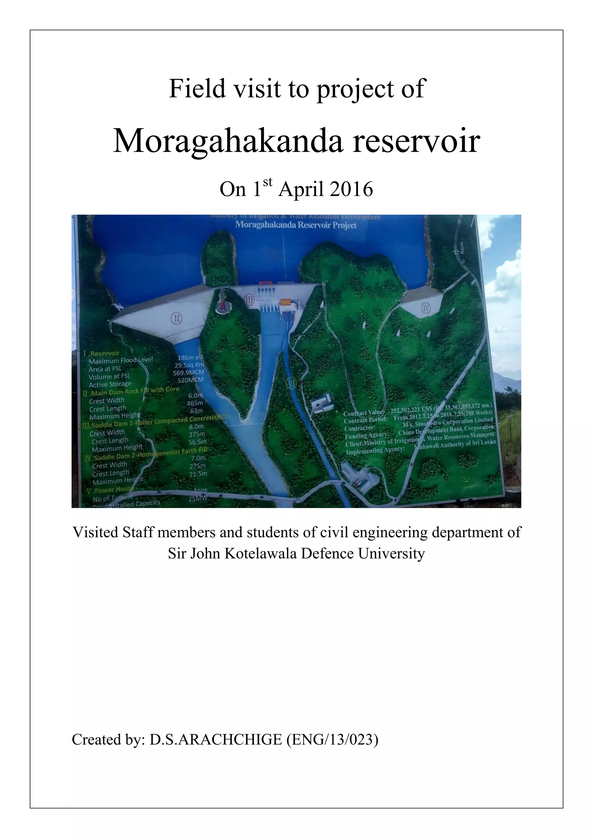 Field visit report of Moragahakanda reservoir project | PDF