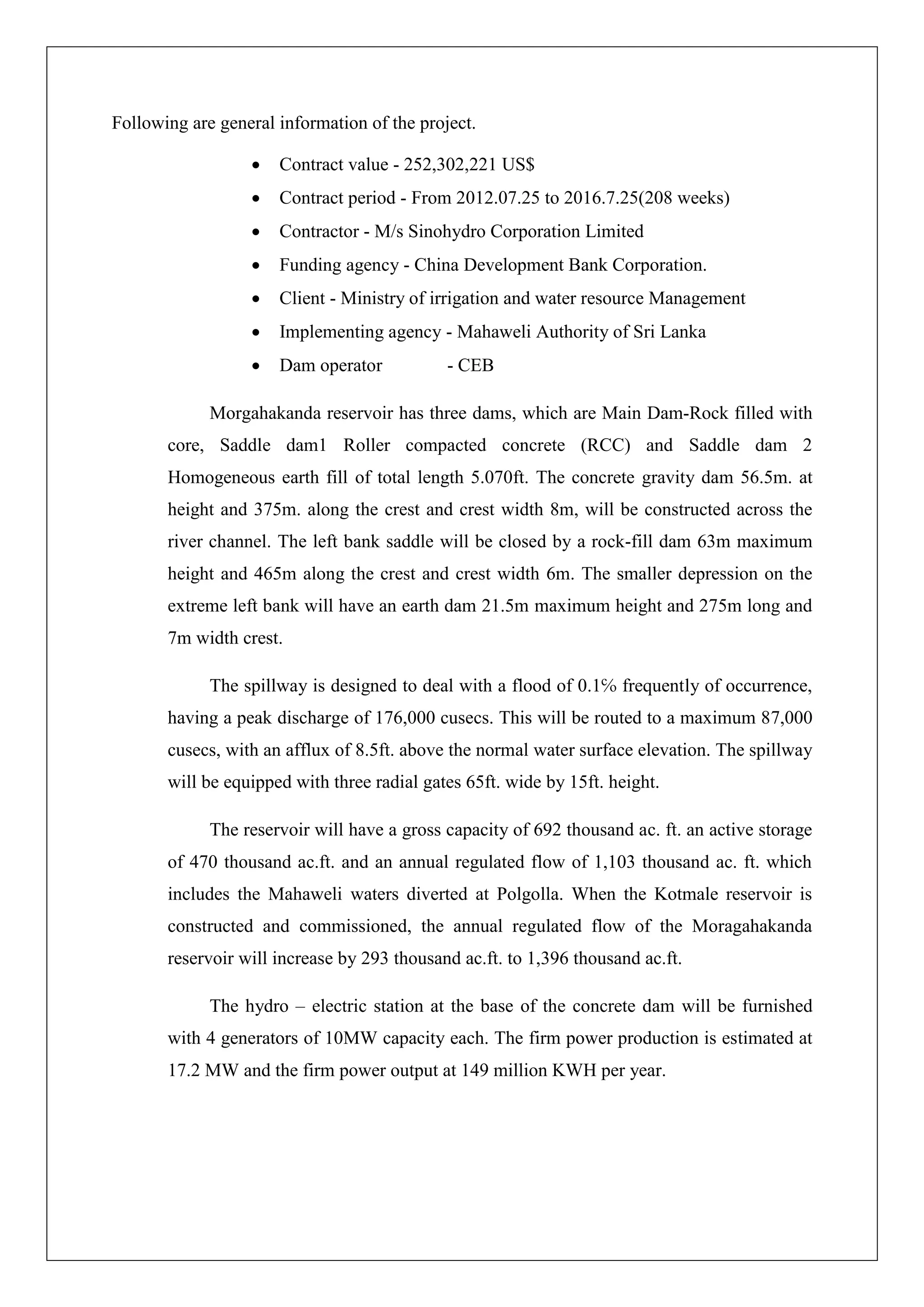Field visit report of Moragahakanda reservoir project | PDF