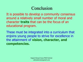 Moral and character education by sajjad awan | PPTX