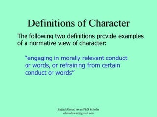 Moral and character education by sajjad awan | PPTX | Secondary ...