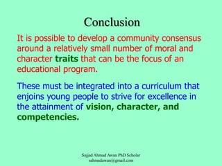 Moral and character education by Sajjad Awan | PPTX