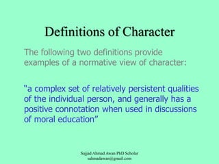 Moral and character education by Sajjad Awan | PPTX