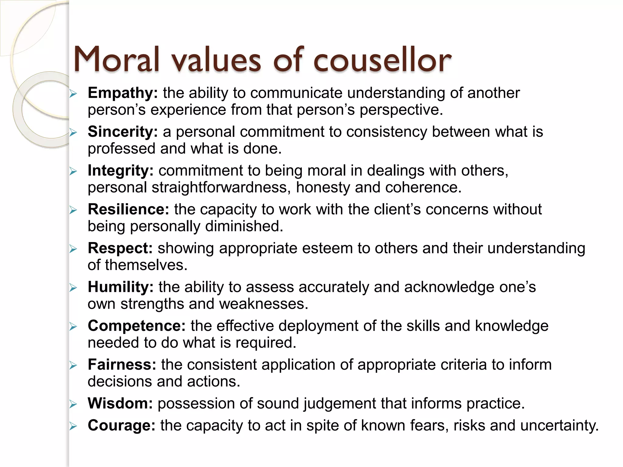 Moral and ethical issues in counselling process | PPTX