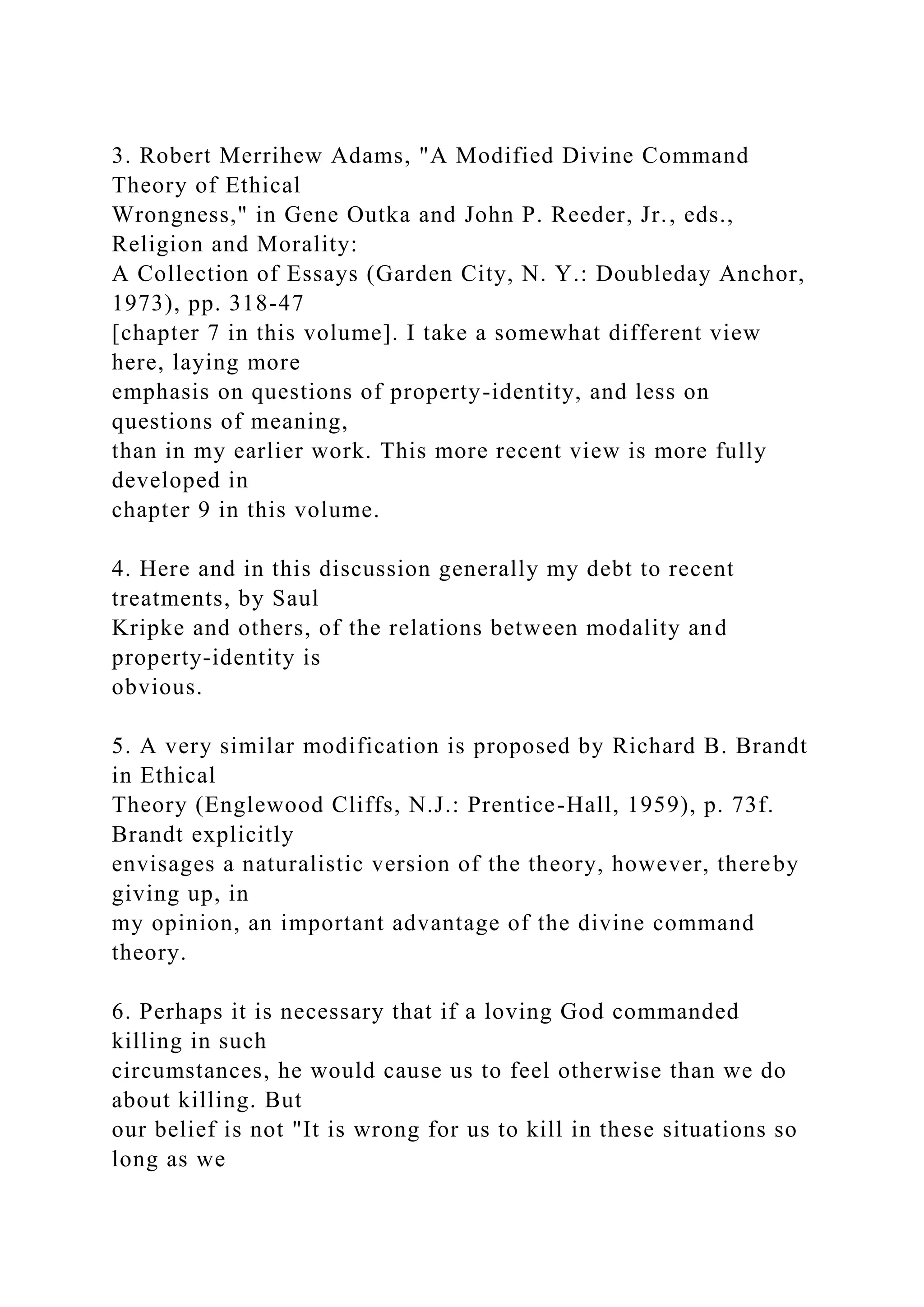 Moral Arguments for Theistic Belief Robert Adams [I have.docx