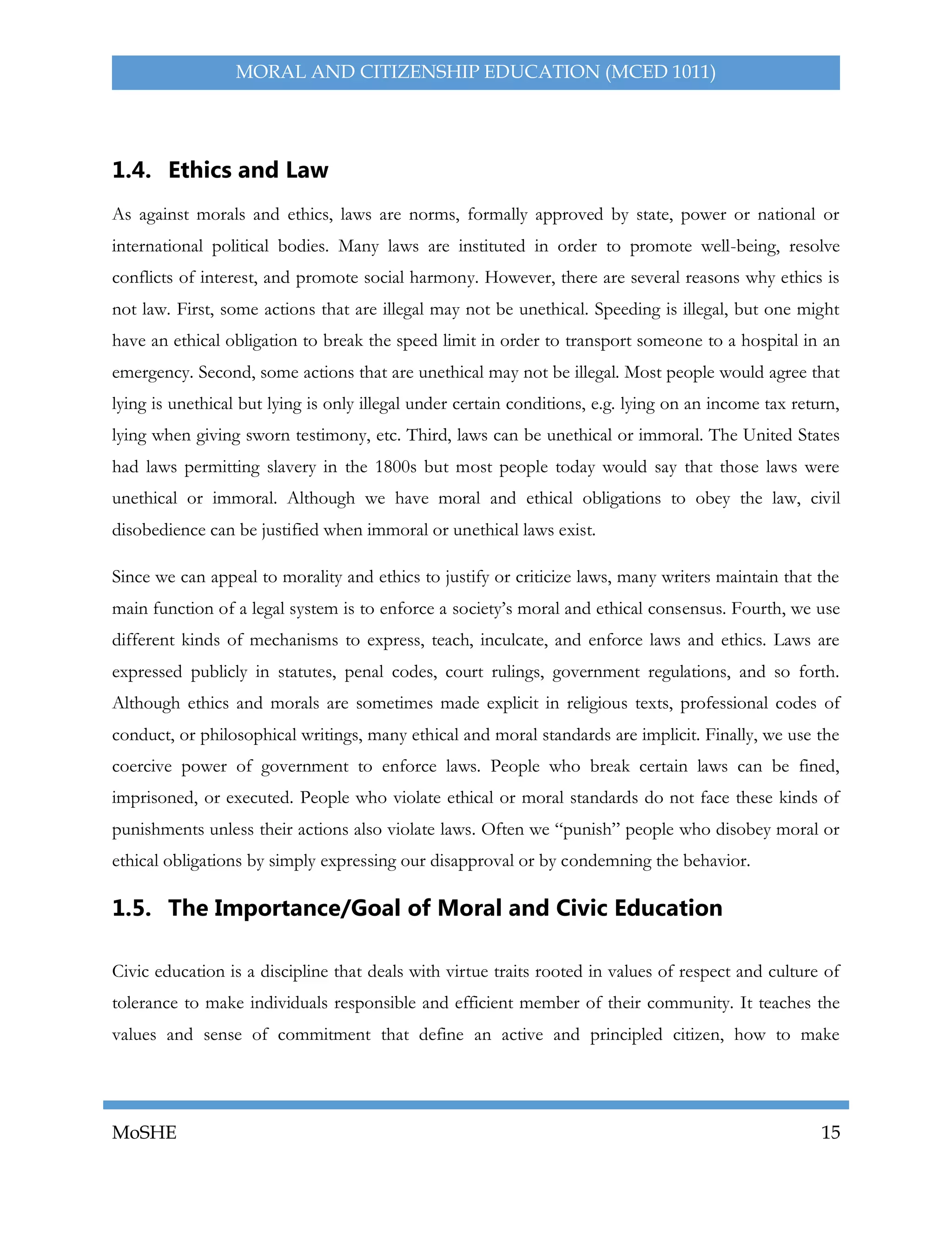 moral & civic education.pdf | Education