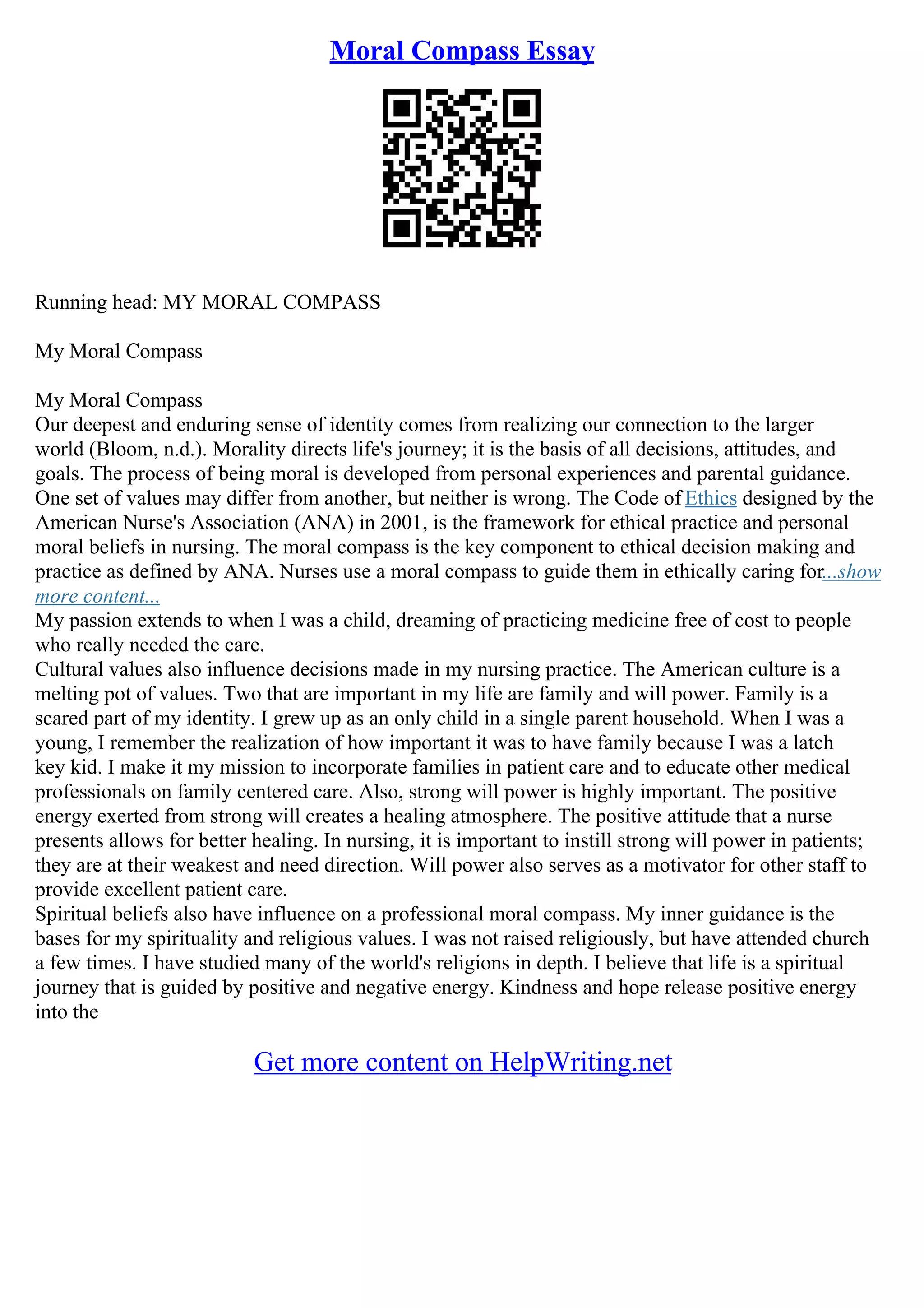 Moral Compass Essay | PDF | Spirituality | Religion & Spirituality