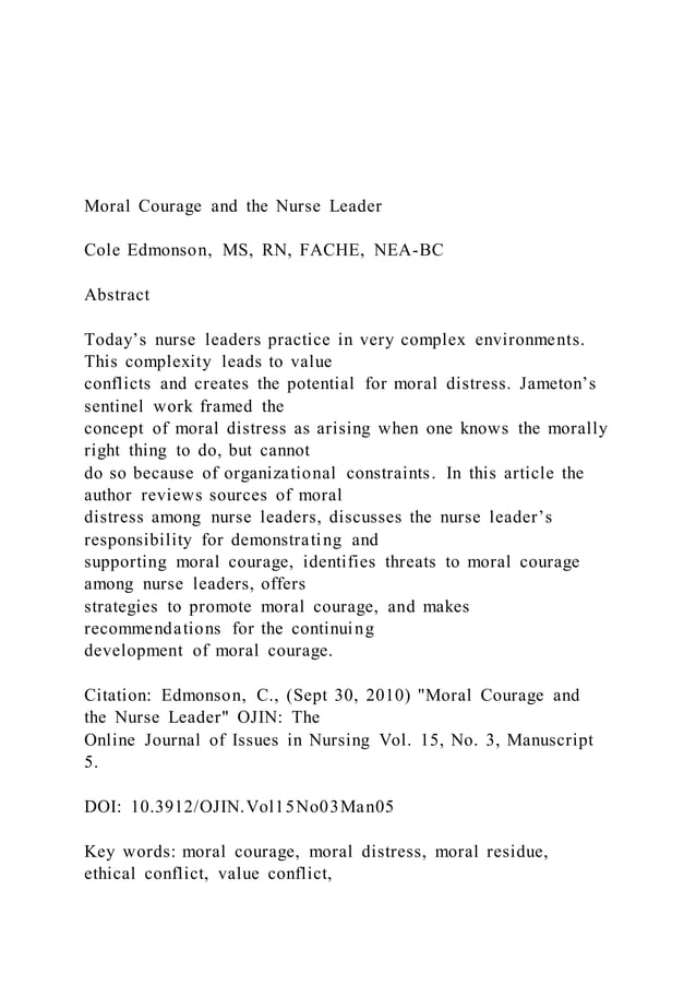 Moral courage and the nurse leader cole edmonson, ms, rn | PDF | Free ...