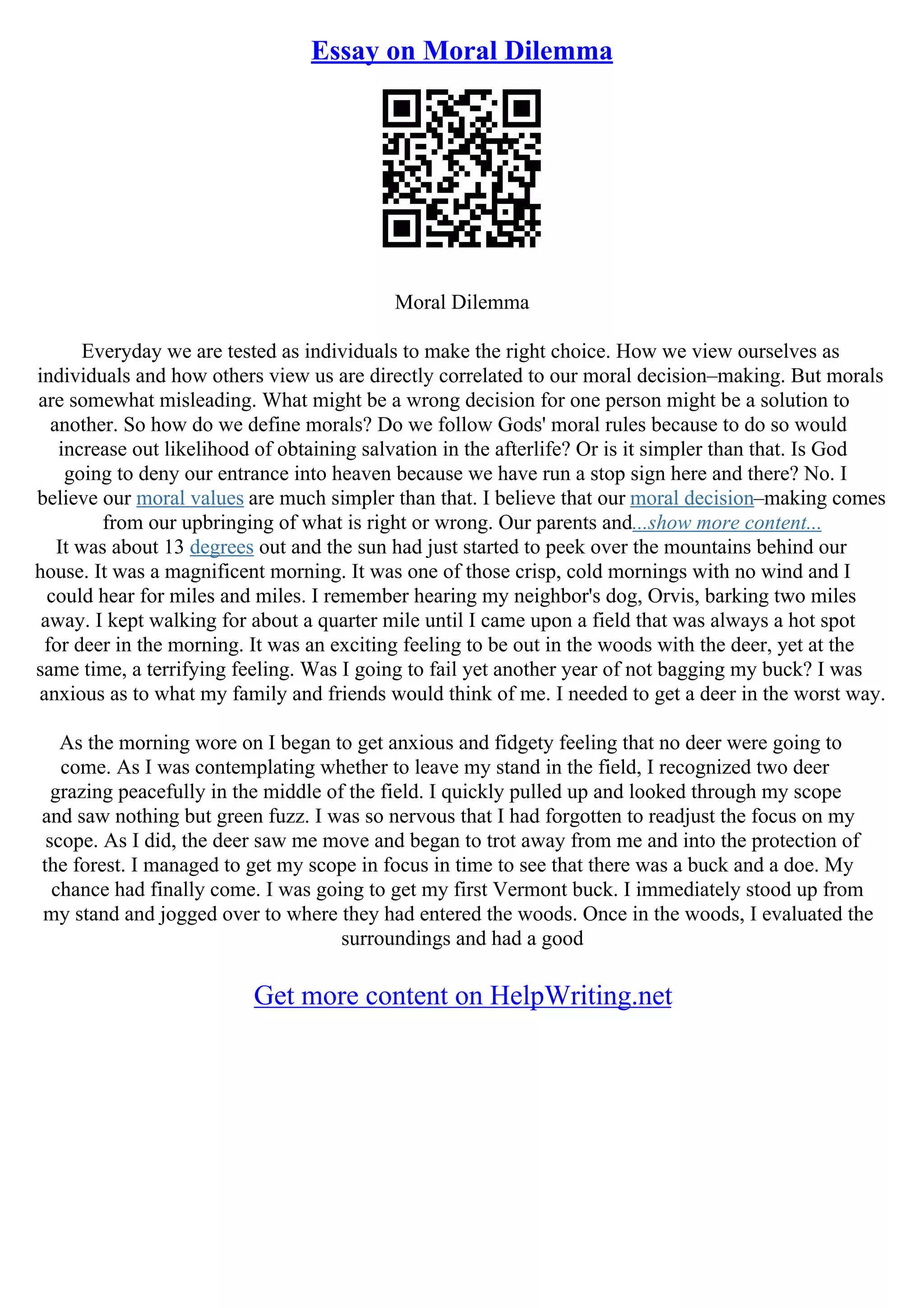 Moral Dilemma Essay | PDF