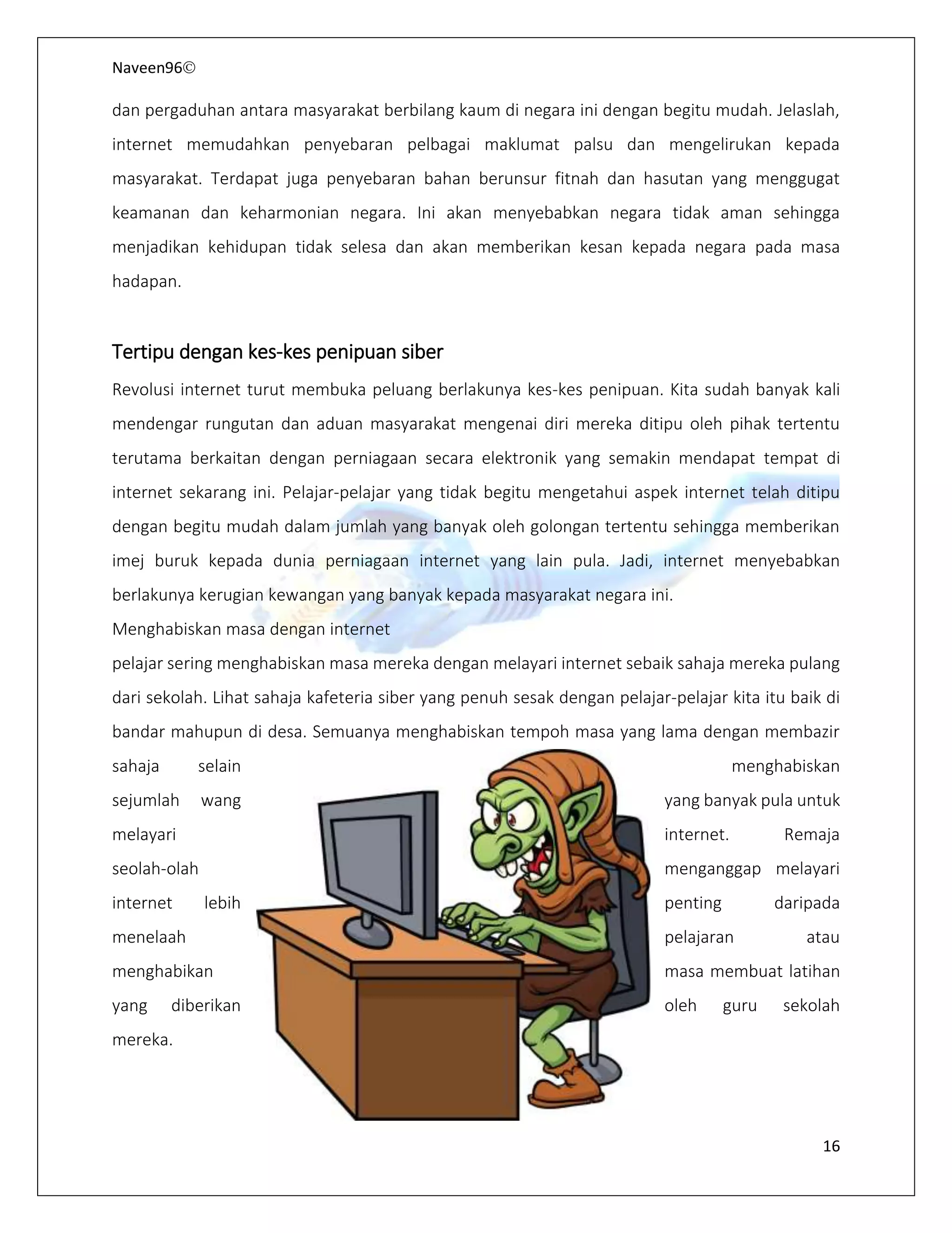 KESAN POSITIF DAN NEGATIF PENGGUNAAN INTERNET DALAM KALANGAN PELAJAR | DOCX