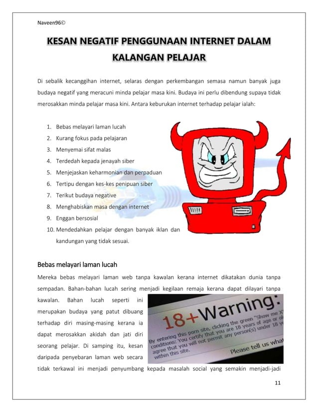 KESAN POSITIF DAN NEGATIF PENGGUNAAN INTERNET DALAM KALANGAN PELAJAR | DOCX