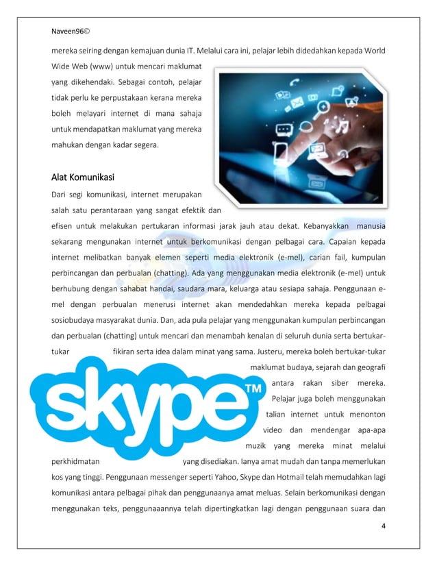 KESAN POSITIF DAN NEGATIF PENGGUNAAN INTERNET DALAM KALANGAN PELAJAR | DOCX