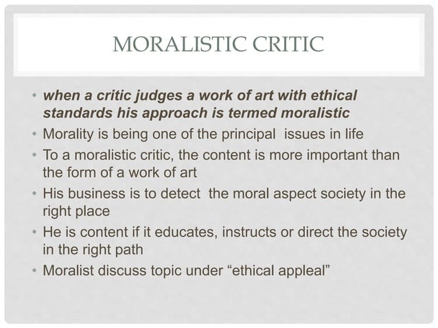 Moralistic approach | PPTX | Books and Literature