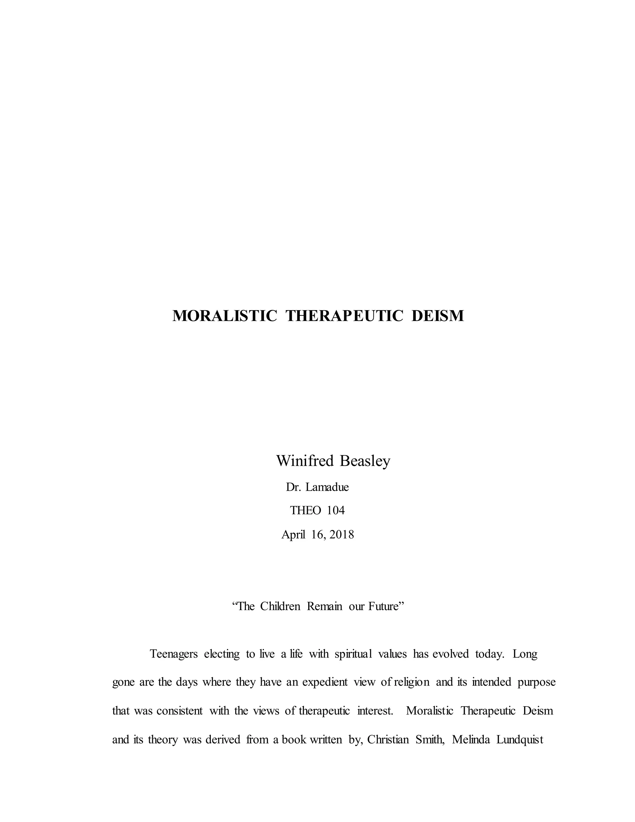 Moralistic therapeutic Deism | DOCX